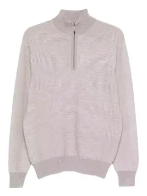 DORIANI CASHMERE Zip Ribbed Sweater - Neutrals