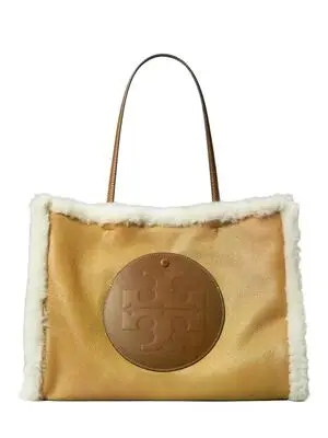 Tory Burch Ella Shearling Logo Tote - Neutrals