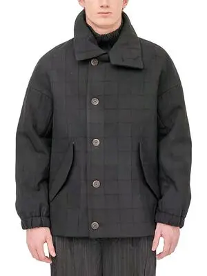 FORME D'EXPRESSION Padded Check Pattern Bomber Jacket - Black