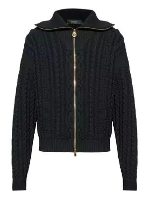 Versace Zip-up Cable-knit Cardigan - Black