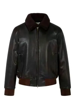 MAN ON THE BOON. Shearling Collar Bomber Jacket - Brown