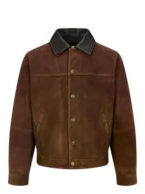 MAN ON THE BOON. Contrast Collar Suede Trucker Jacket - Brown