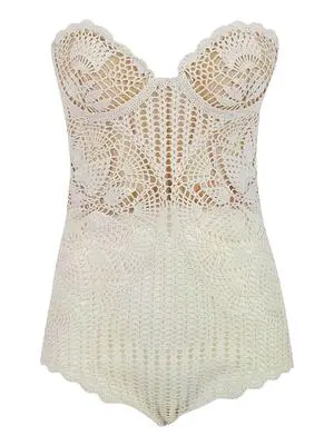 Magda Butrym Crochet Scalloped Bodysuit - Neutrals