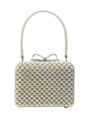 SELF-PORTRAIT Mini Pearl Embellished Top Handle Bag Neutrals