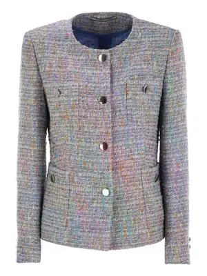 Tagliatore Crew-neck Jacket With Patch Pockets - Blue
