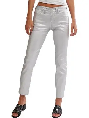 Free People Oracle Metallic Low-rise Slim Ankle Straight Jeans - Divine