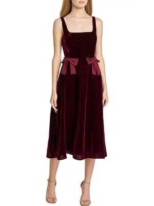 WAYF Ava Velvet Midi Dress - Scarlet
