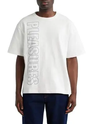 PLEASURES Outline Embroidered Logo Heavyweight Cotton T-shirt - White