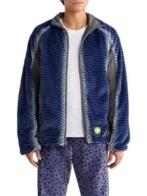 PLEASURES Zebra Stripe Fuzzy Jacket - Blue