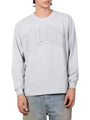 PLEASURES Twitch Embroidered Long Sleeve T-shirt - Heather Grey