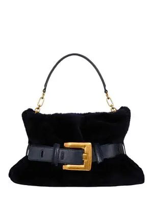 Balmain Anthem Medium Shearling Shoulder Bag - 0cw Raven