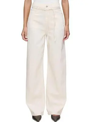 DL1961 Casie Belted Mid-rise Wide Leg Jeans - Crema
