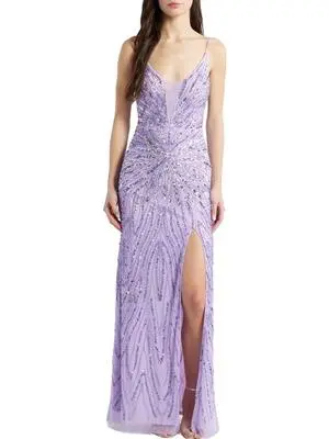 JUMP APPAREL Glitter Mesh Column Gown - Lilac