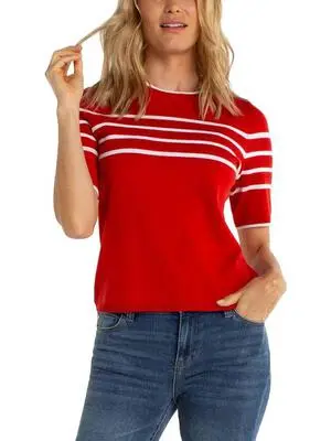 LIVERPOOL Stripe Short Sleeve Sweater - Fire Brick/white Stp