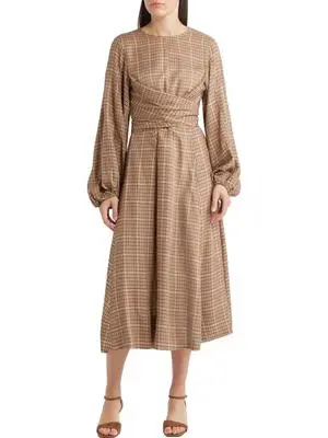 FRNCH Apollinaire Check Long Sleeve Dress - Ocre