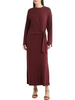 FRNCH Valeriane Long Sleeve Side Tie Dress - Bordeaux