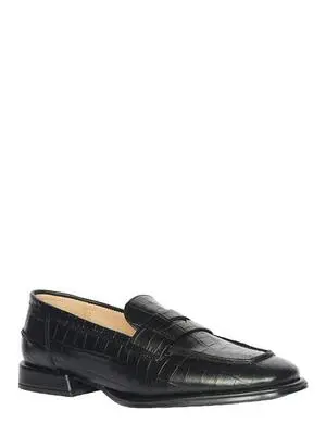 SAINT G Carla Croc Embossed Loafer - Black