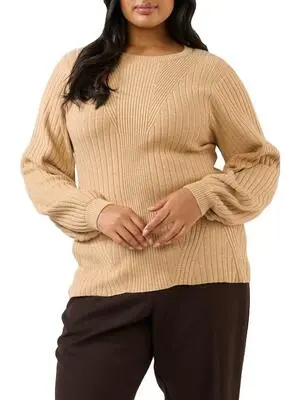 ESTELLE Remi Blouson Sleeve Mixed Rib Sweater - Beige
