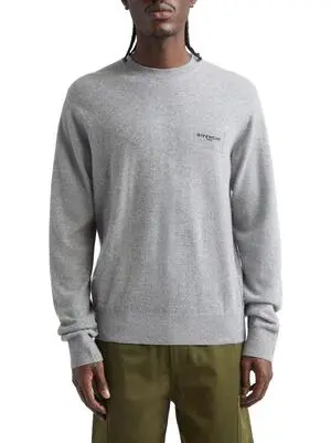 Givenchy Logo Embroidered Wool & Cashmere Crewneck Sweater - Light Grey Melange