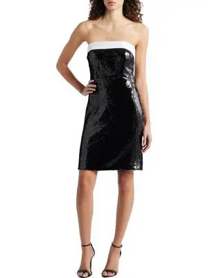Eliza J Bow Back Sequin Strapless Dress - Ivory Black