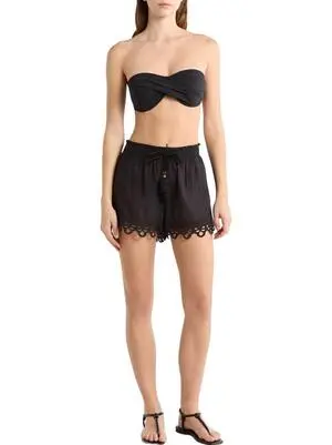 Ramy Brook Eyelet Embroidered Cotton Drawstring Shorts - Black