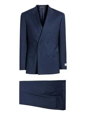 Emporio Armani Double Breasted Microcheck Virgin Wool G-line Suit - Navy
