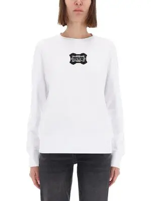Versace Sweatshirt With Baroque Logo Patch - White