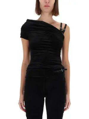 Versace One-shoulder Top With Buckle - Black