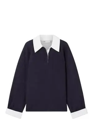 Tory Burch Wool And Cotton-blend Polo Shirt - Blue