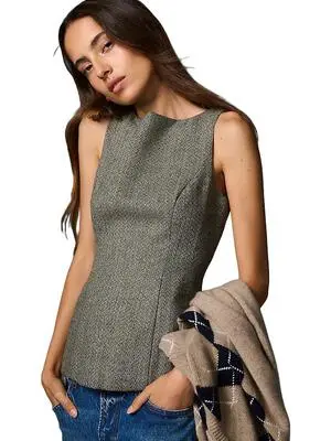 REFORMATION Nolyn Sleeveless Wool Blend Top - Earl Grey