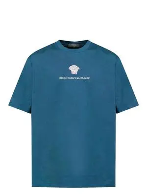 Versace Embroidered Cotton-jersey T-shirt - Blue