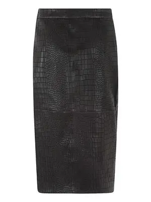 ENES Crocodile-effect Slit Midi Skirt - Black
