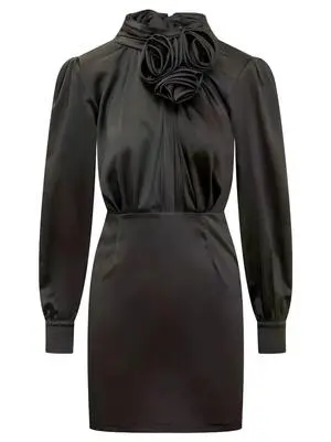 ACTUALEE Rose-detail High-neck Dress - Black