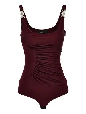 Versace Ruched Jersey Bodysuit - Burgundy