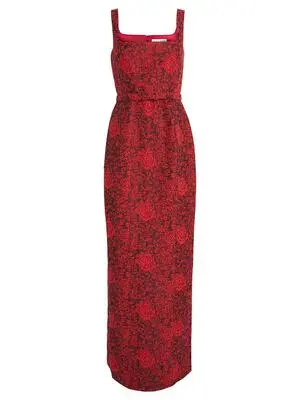 Saloni Rose Brocade Bora Maxi Dress - Red