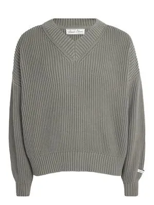 ABOUT:BLANK Cotton Rib-knit V-neck Sweater - Green
