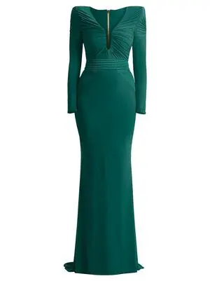 ZHIVAGO The Bloom Gathered Jersey Gown - Emerald
