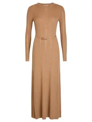 Gabriela Hearst Imagene Belted Wool Midi Dress - Camel