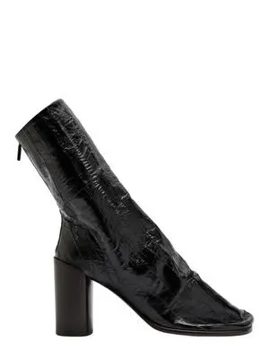 LEMAIRE Glove 90 Crinkled Glossed Leather Ankle Boots - Black
