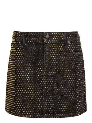 Alice + Olivia Embellished Stretch-denim Mini Skirt - Charcoal
