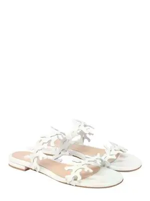 GIANVITO ROSSI 10mm Coral-embellished Flat Sandals - White