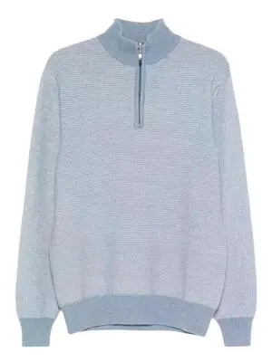 DORIANI CASHMERE Ribbed Zip Sweater - Blue