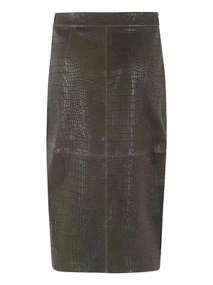 ENES Crocodile-effect Slit Skirt - Brown