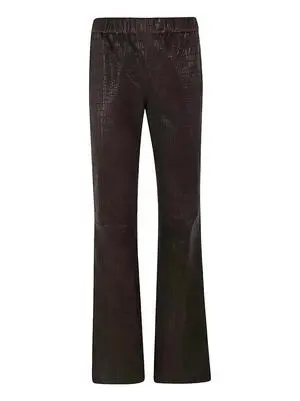 ENES Croc-embossed Flare Trousers - Brown