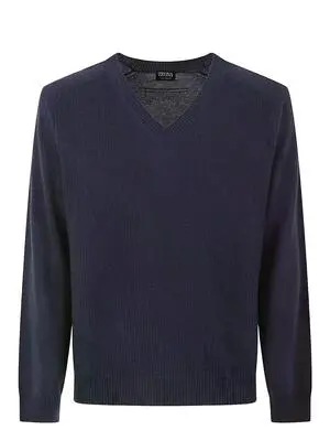 Zegna V-neck Long Sleeve Sweater - Blue