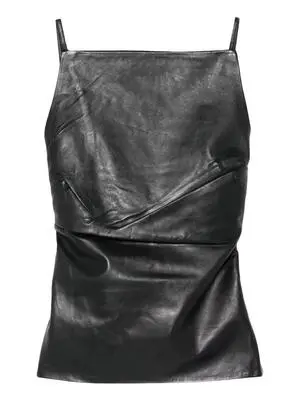 ST. AGNI Square-neck Leather Top - Black