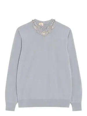 Valentino Garavani Wool Jumper With Embroidered Rhinestone Bow - Grey