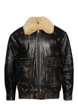 MISBHV Leather Aviator Jacket - Black