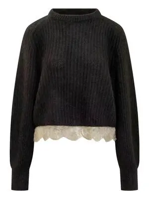 Fabiana Filippi Lace-trimmed Knitted Sweater - Black