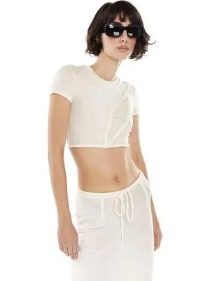 MOTHER OF ALL Cropped Short Sleeve Top - White